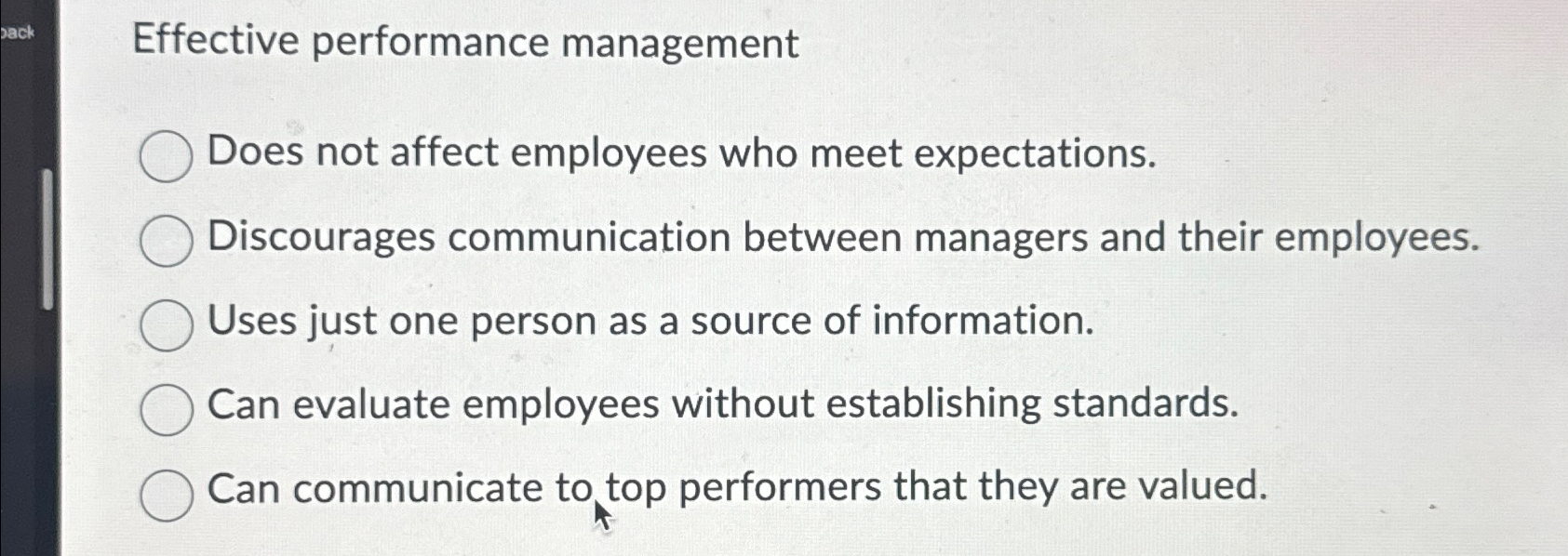 Solved Effective performance managementDoes not affect | Chegg.com