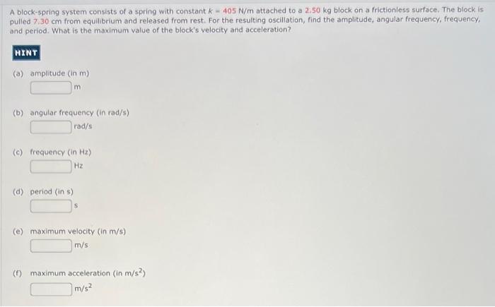 Solved A block-spring system consists of a spring with | Chegg.com