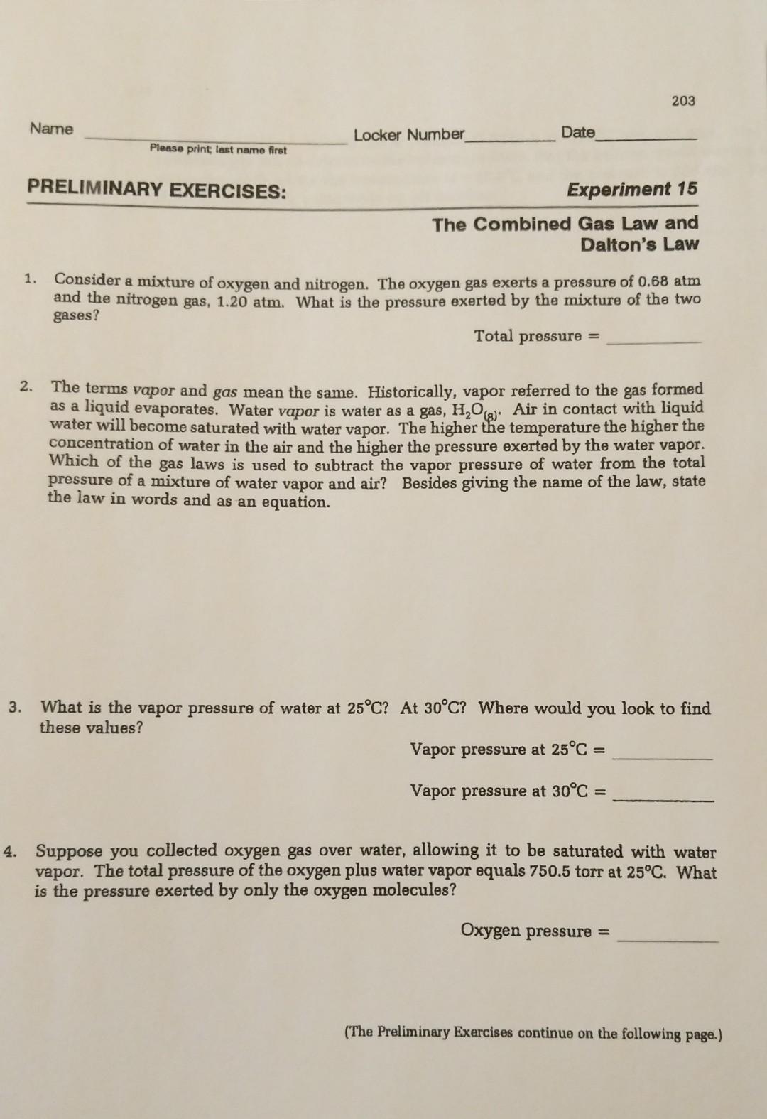 Solved 203 Name Locker Number Date Please print: last name | Chegg.com