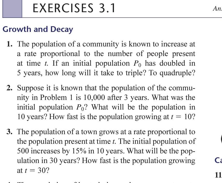 Solved EXERCISES 3.1 An Growth and Decay 1. The population | Chegg.com