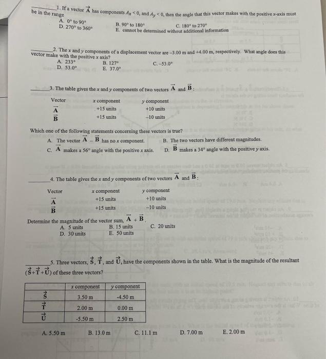 Solved 1. If a vector A has components Ax