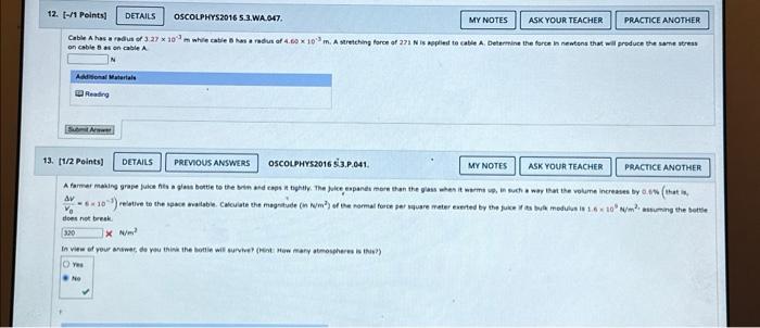 Solved on cable 8 at en cable A N [1/2 Points] oscoLphrszo16 | Chegg.com