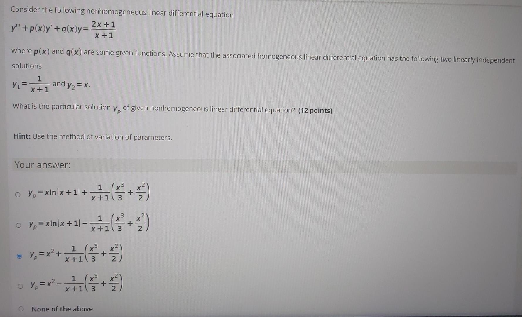 Solved Consider the following nonhomogeneous linear | Chegg.com