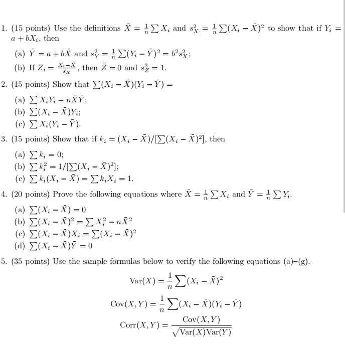 Solved 1. (15 points) Use the definitions Xˉ=n1∑Xi and | Chegg.com