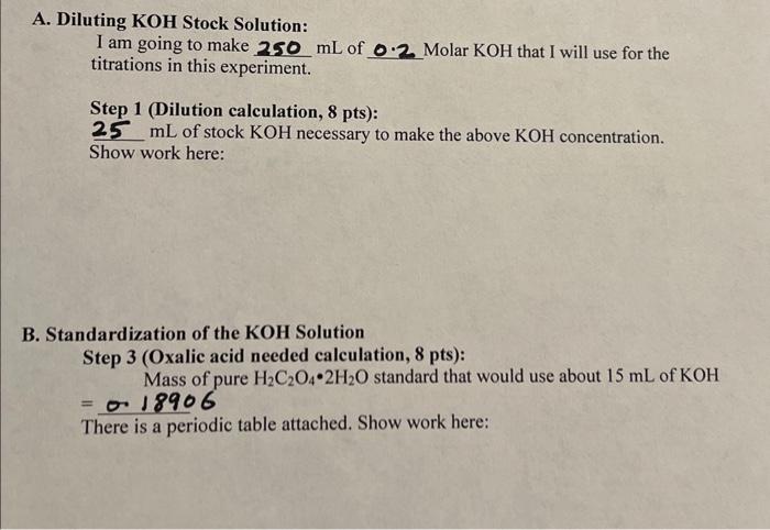 A. Diluting KOH Stock Solution: I am going to make | Chegg.com