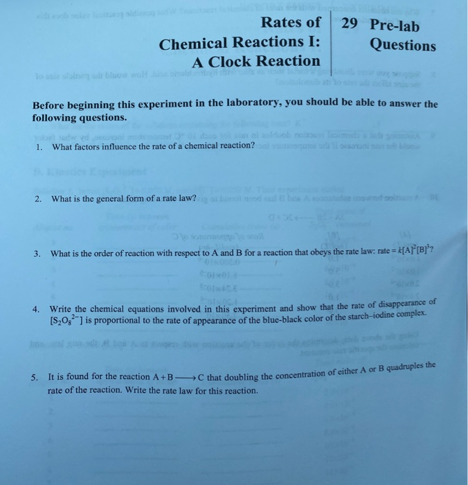 Solved Rates of Chemical Reactions I: A Clock Reaction blue | Chegg.com