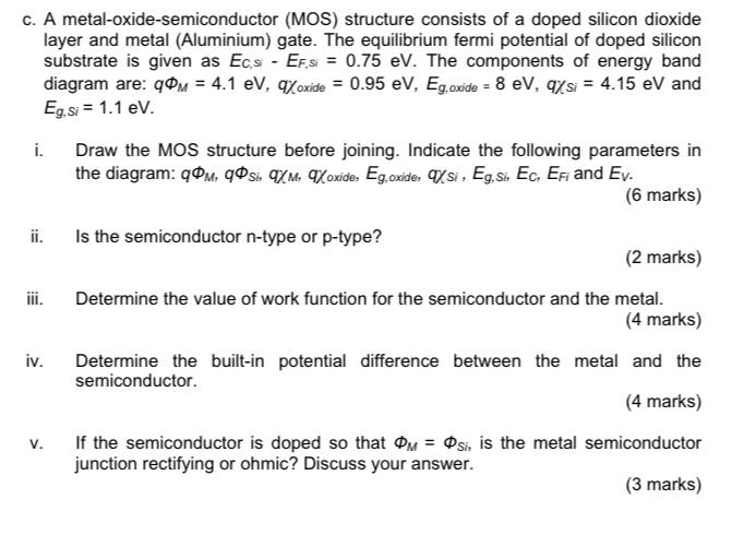 Solved c. A metal-oxide-semiconductor (MOS) structure | Chegg.com