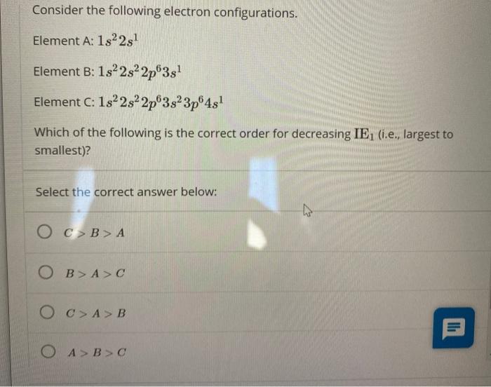 Solved Consider the following electron configurations. | Chegg.com