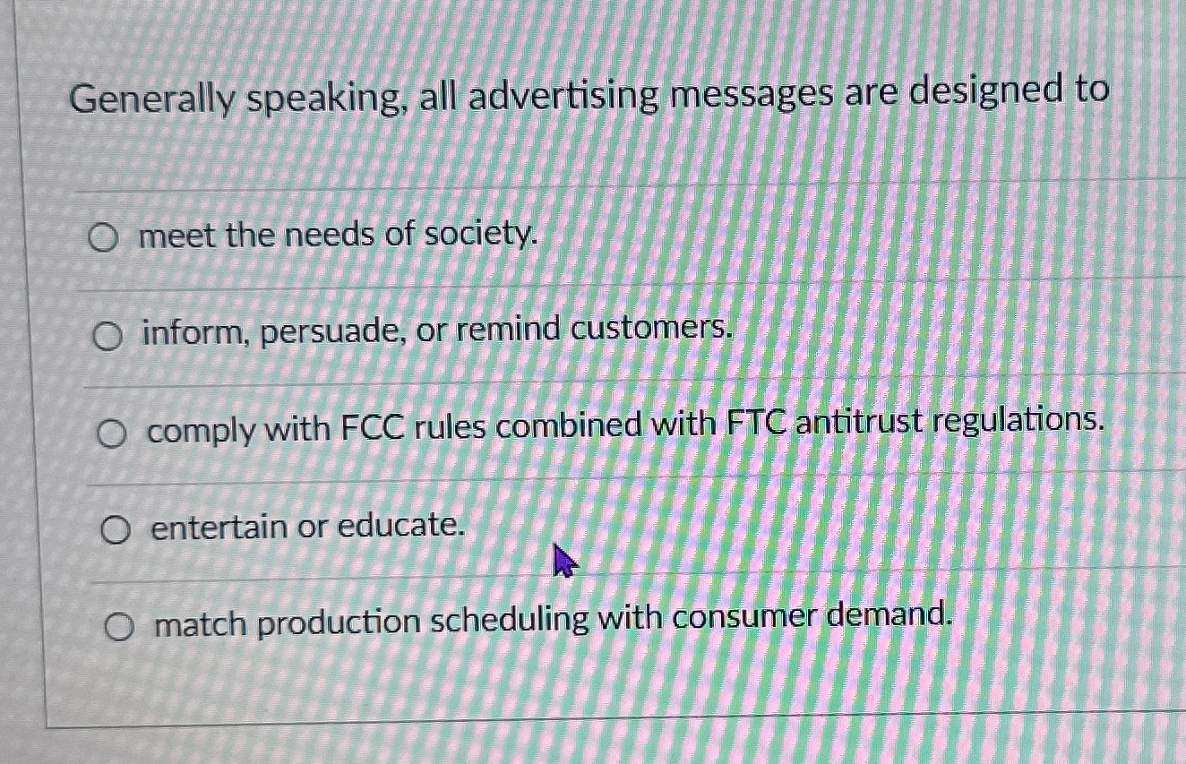 Solved Generally speaking, all advertising messages are | Chegg.com