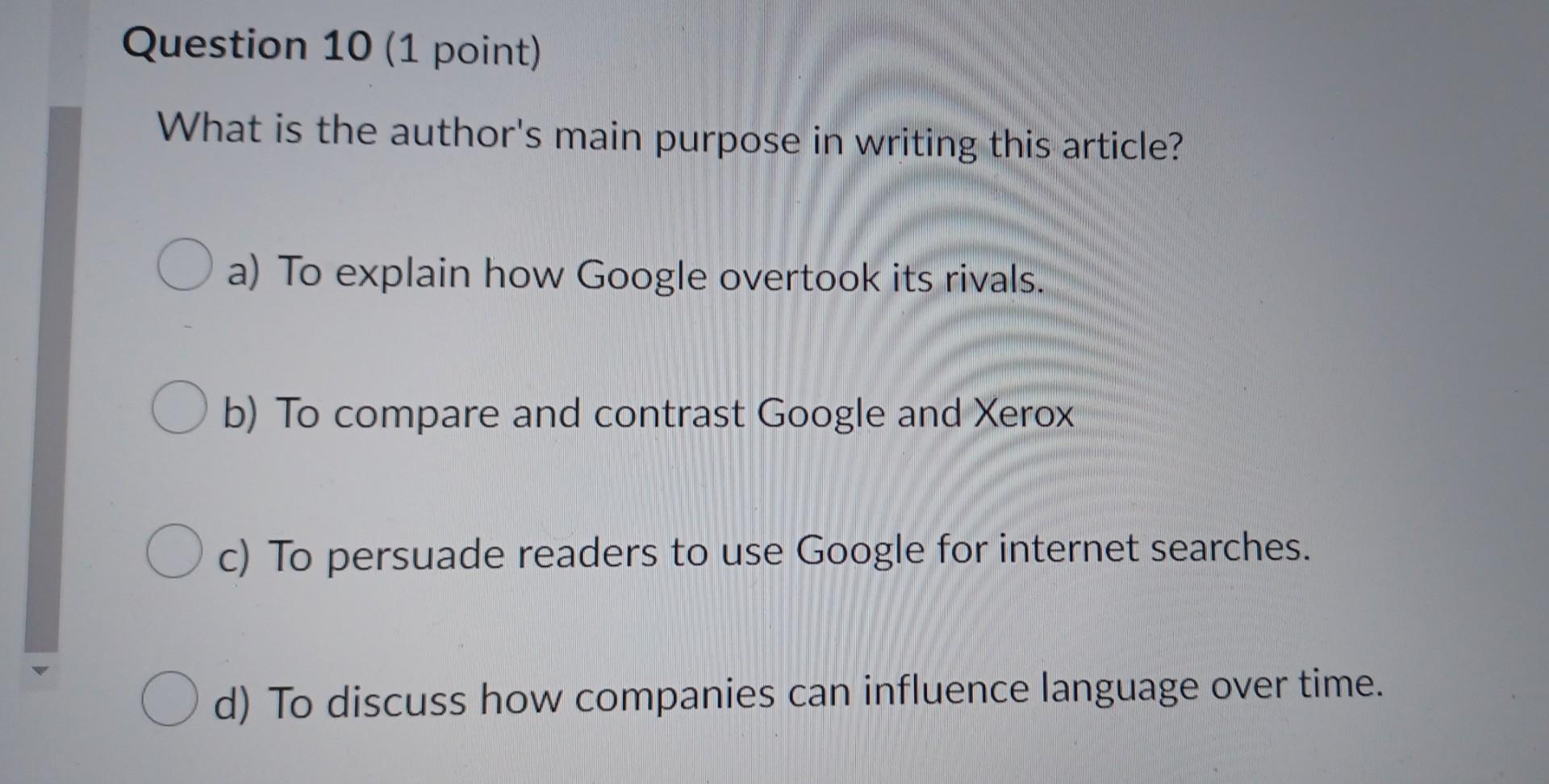Solved What is the author's main purpose in writing this | Chegg.com