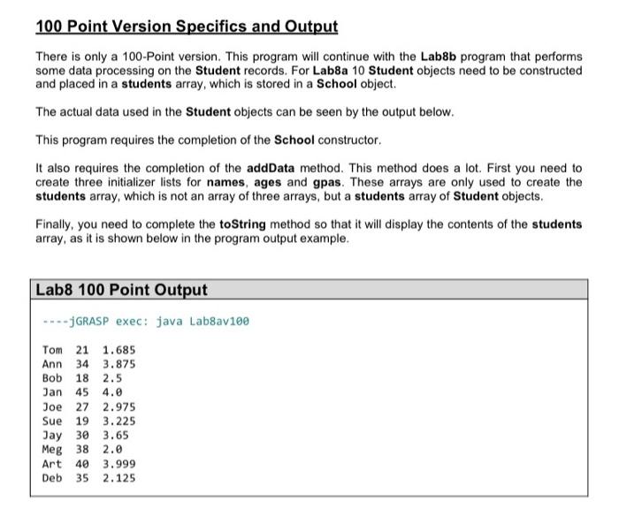 Solved The goal for Lab8a is to use the provided Student | Chegg.com
