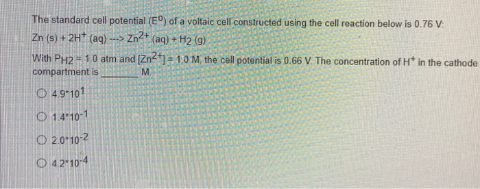 Solved The standard cell potential (E°) of a voltaic cell | Chegg.com