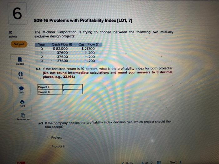 Solved 6 S09-16 Problems with Profitability Index [LO1, 77 | Chegg.com