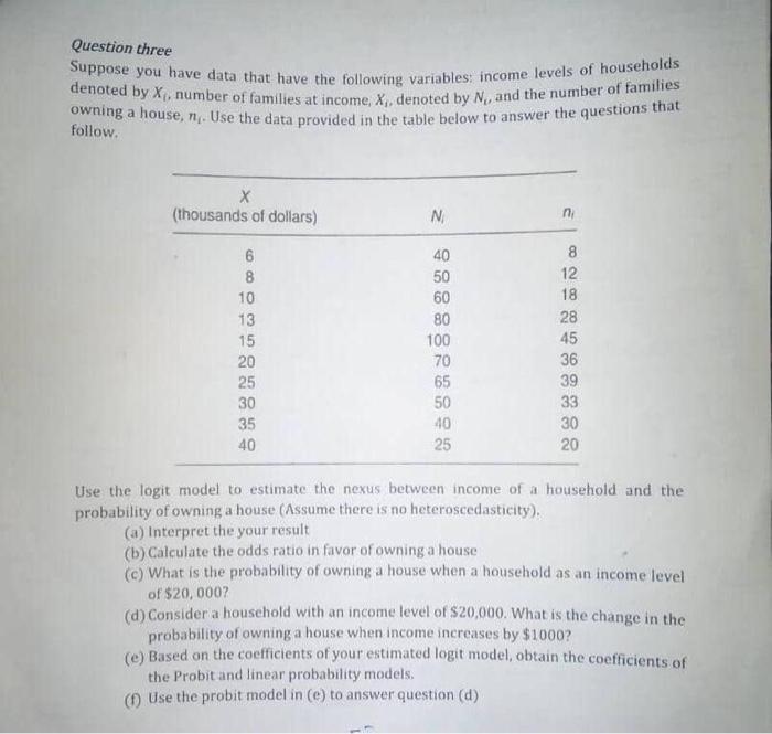 Solved Question three Suppose you have data that have the | Chegg.com