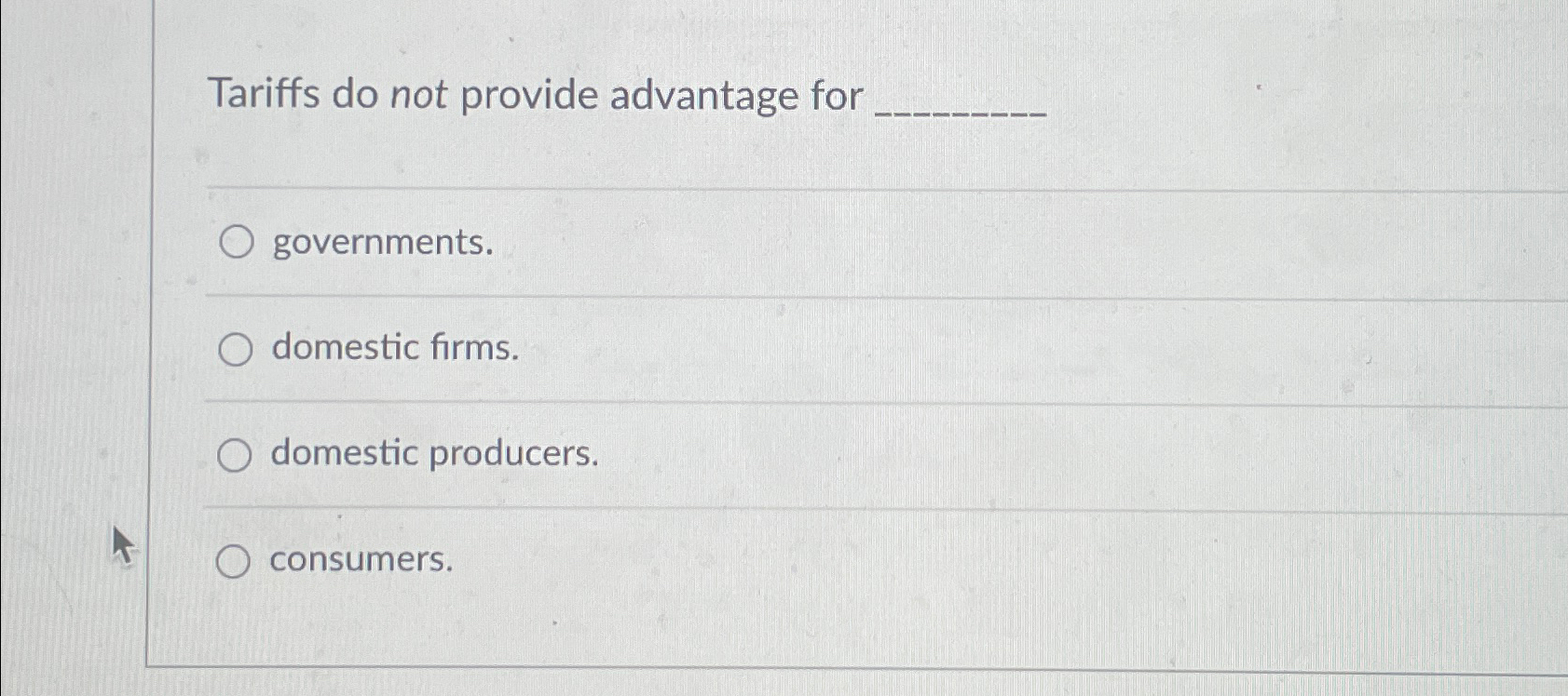 Solved Tariffs do not provide advantage | Chegg.com