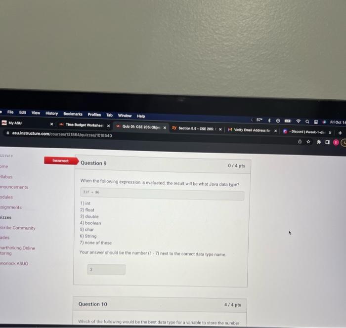 Solved 1) int 2) float 3) double 4) boolean 5) char 6) | Chegg.com