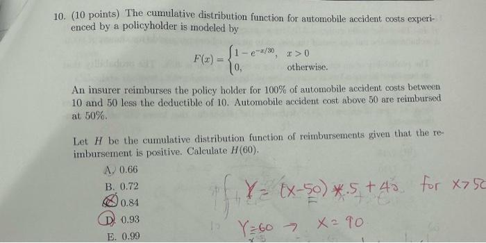 Solved 10. (10 points) The cumulative distribution function | Chegg.com