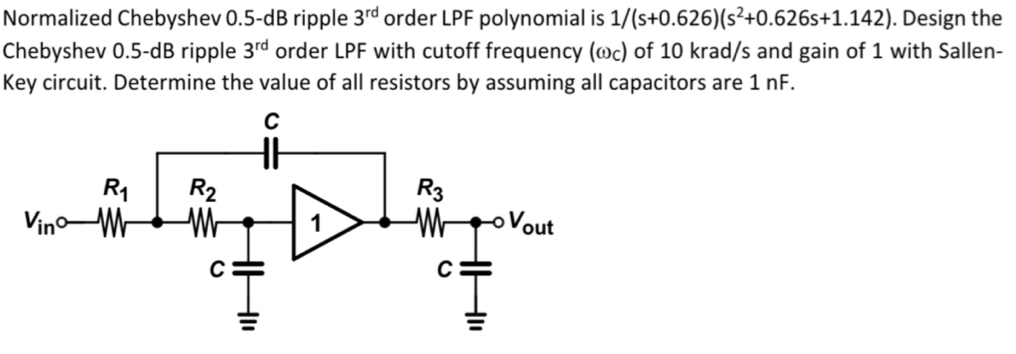 Solved Normalized Chebyshev 0.5-dB ﻿ripple 3rd ﻿order LPF | Chegg.com