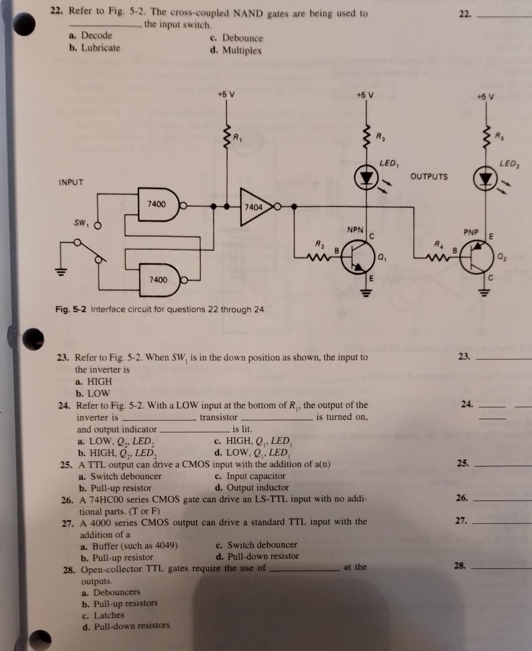 Solved 22. Refer to Fig. 5-2. The cross-coupled NAND gates | Chegg.com