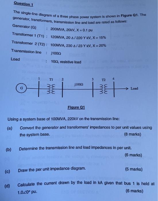 Solved The single-line diagram of a three phase power system | Chegg.com