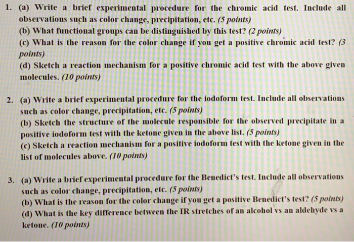 Solved 1. (a) Write a brief experimental procedure for the | Chegg.com