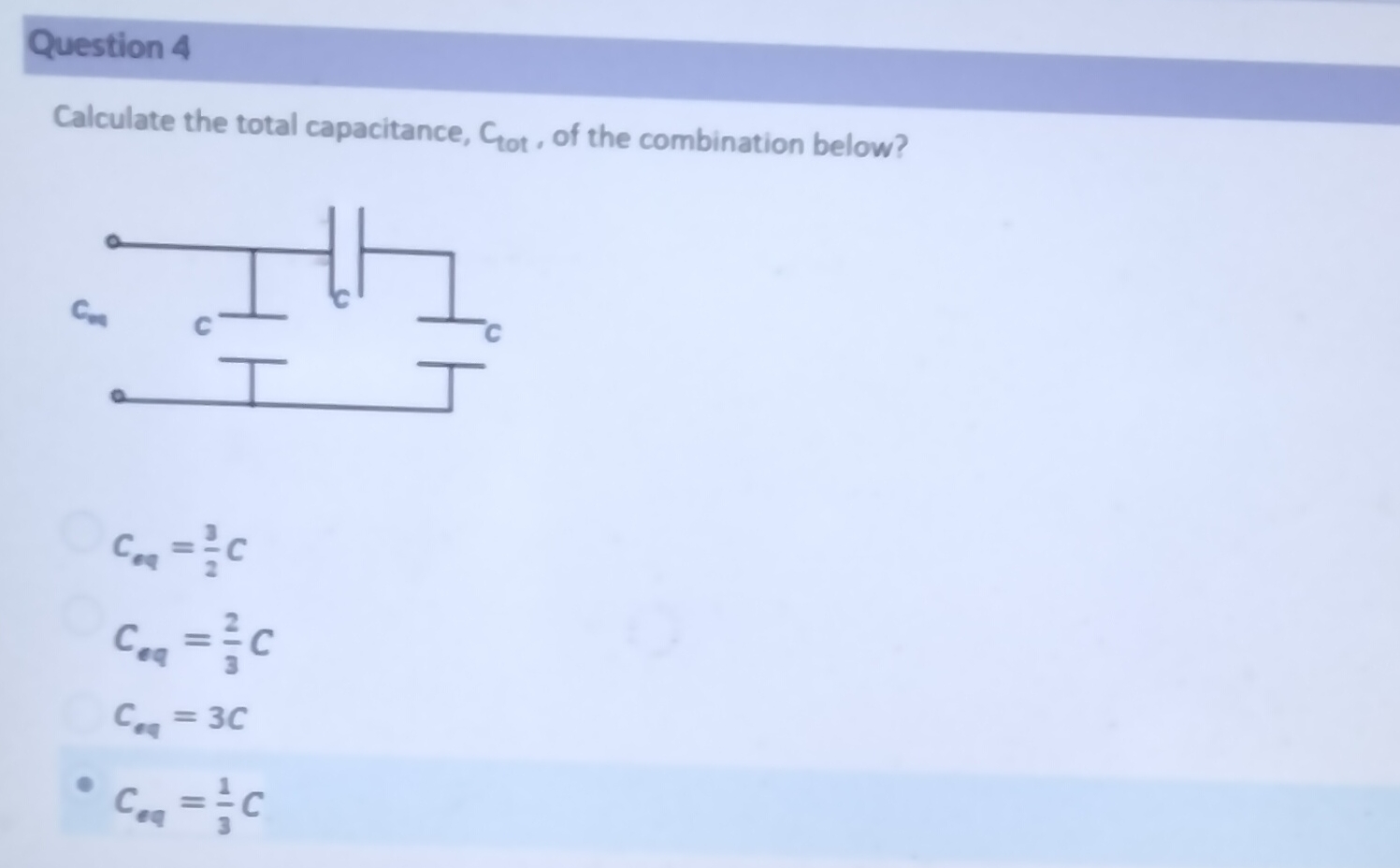 Solved Question 4Calculate the total capacitance, Ctot , ﻿of | Chegg.com