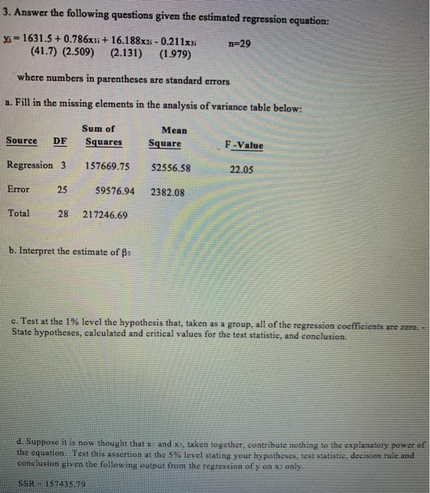 Solved 3. Answer the following questions given the estimated | Chegg.com