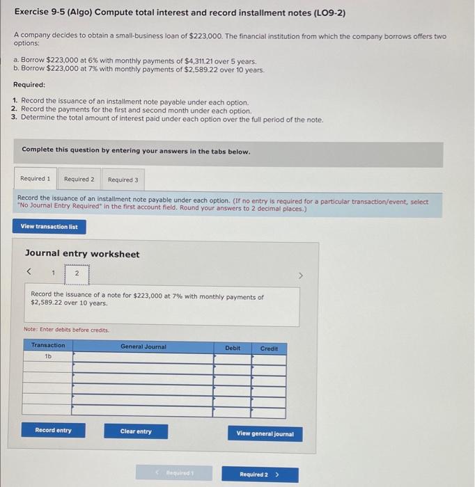 Solved Exercise 9-5 (Algo) Compute total interest and record | Chegg.com