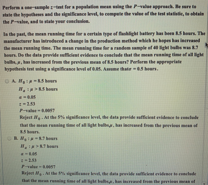 Solved Perform a one-sample z-test for a population mean | Chegg.com
