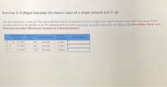 Solved Exercise C-3 (Algo) Calculate the future value of a | Chegg.com