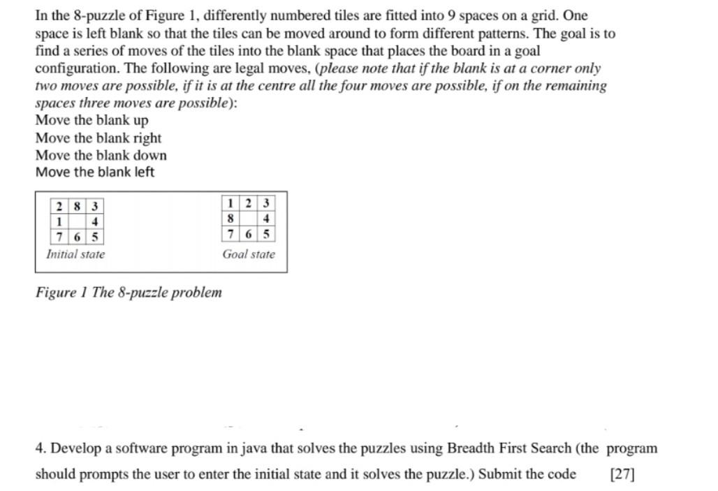 Solved In the 8-puzzle of Figure 1, differently numbered | Chegg.com