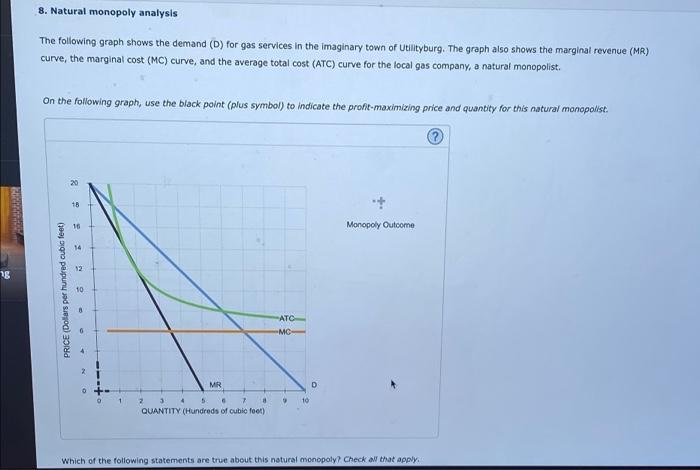 Solved 8. Natural monopoly analysis The following graph | Chegg.com