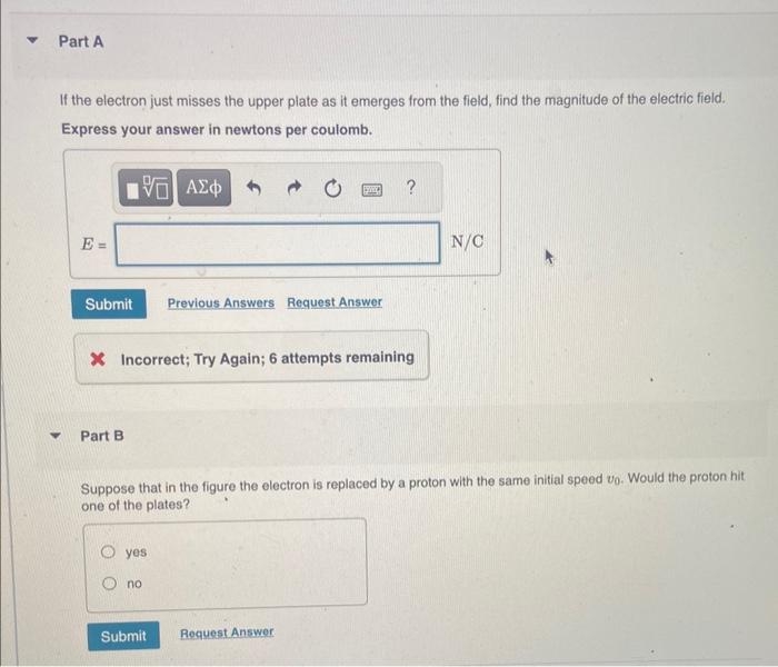 Solved An electron is projected with an initial speed v0= | Chegg.com