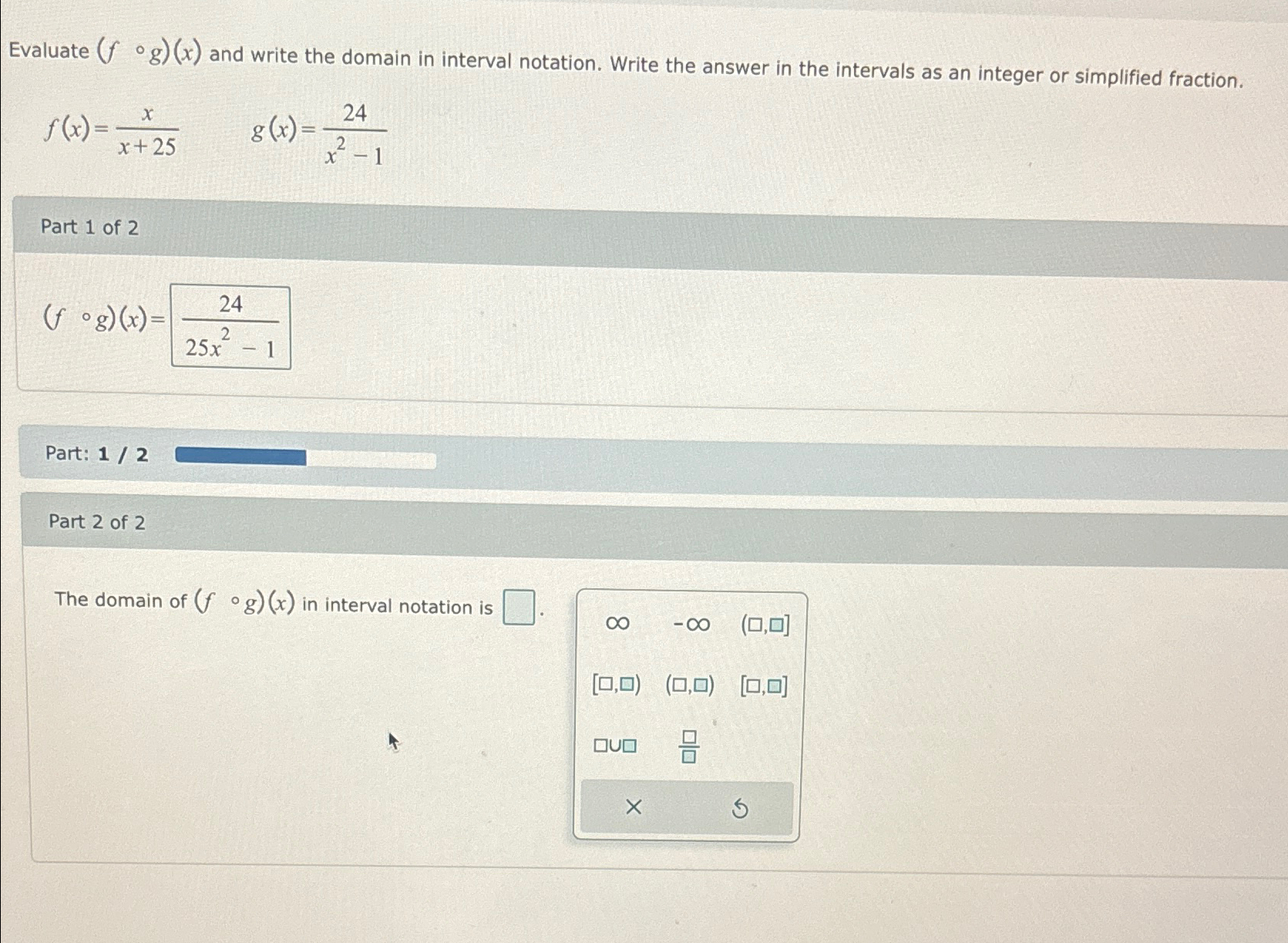 Solved Evaluate (f@g)(x) ﻿and write the domain in interval | Chegg.com