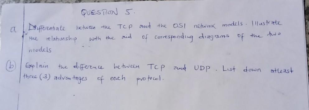 Solved QUESTIN 5 . ifferentiate between the TCP and the OSI | Chegg.com