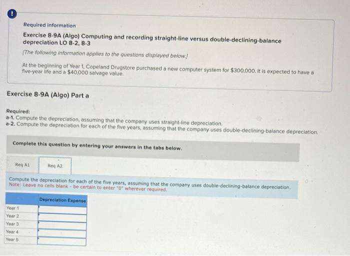 Solved Required information Exercise 8-9A (Algo) Computing | Chegg.com