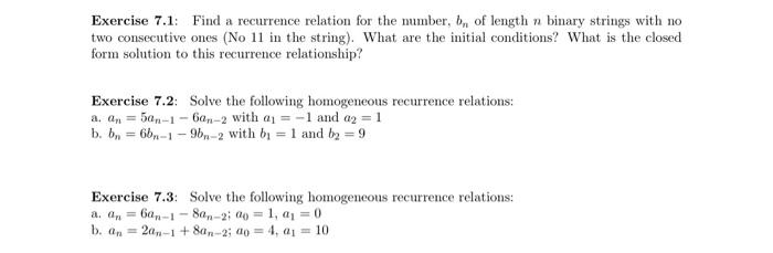 Solved Exercise 7 1 Find A Recurrence Relation For The