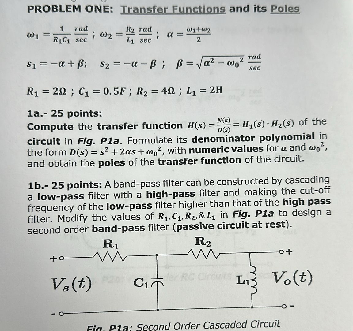 Solved PROBLEM ONE: Transfer Functions and its | Chegg.com