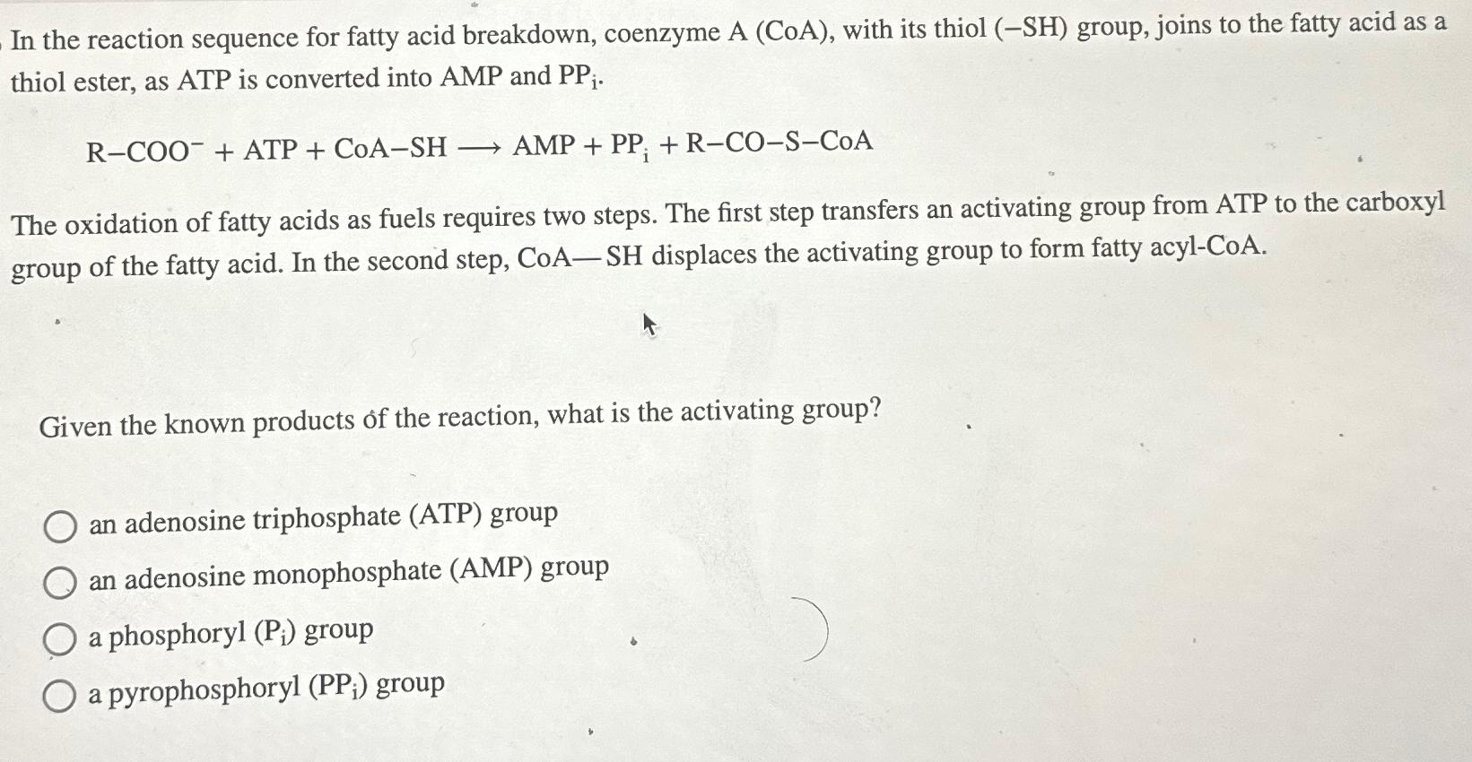 Solved In the reaction sequence for fatty acid breakdown, | Chegg.com