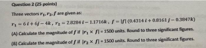 Solved Three vectors r1,r2,f are given as: | Chegg.com