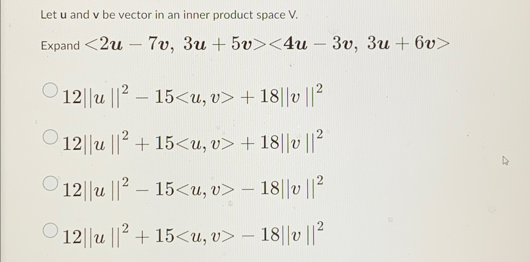 Solved Let u ﻿and v ﻿be vector in an inner product space | Chegg.com