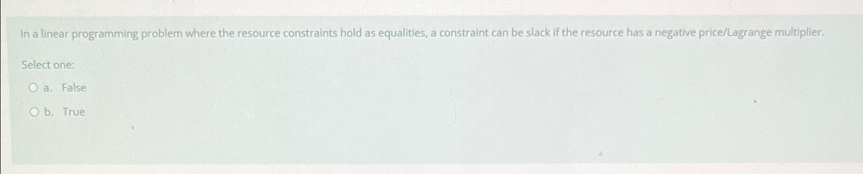 Solved In a linear programming problem where the resource | Chegg.com