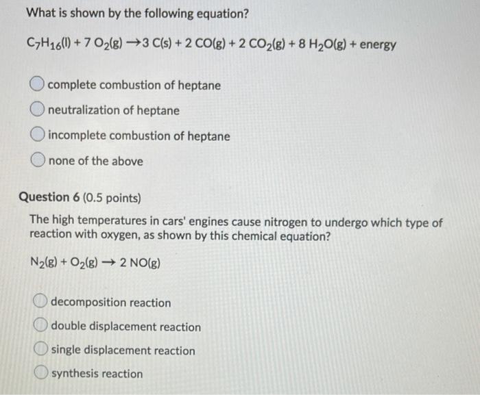 Solved What is shown by the following equation? C7H16(1) + 7 | Chegg.com