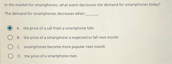 Solved In the market for smartphones, what event decreases | Chegg.com