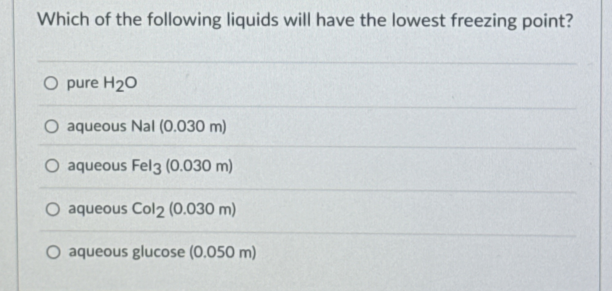 Solved Which of the following liquids will have the lowest | Chegg.com