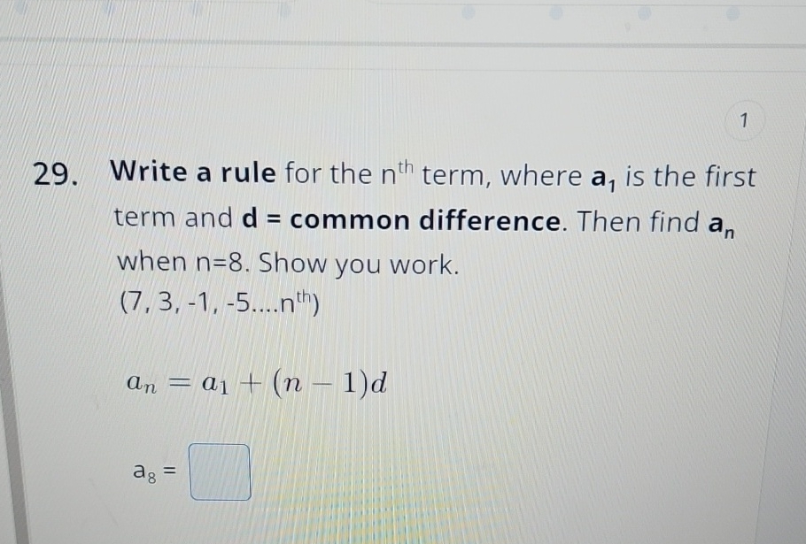 Solved Write a rule for the nth ﻿term, where a1 ﻿is the | Chegg.com