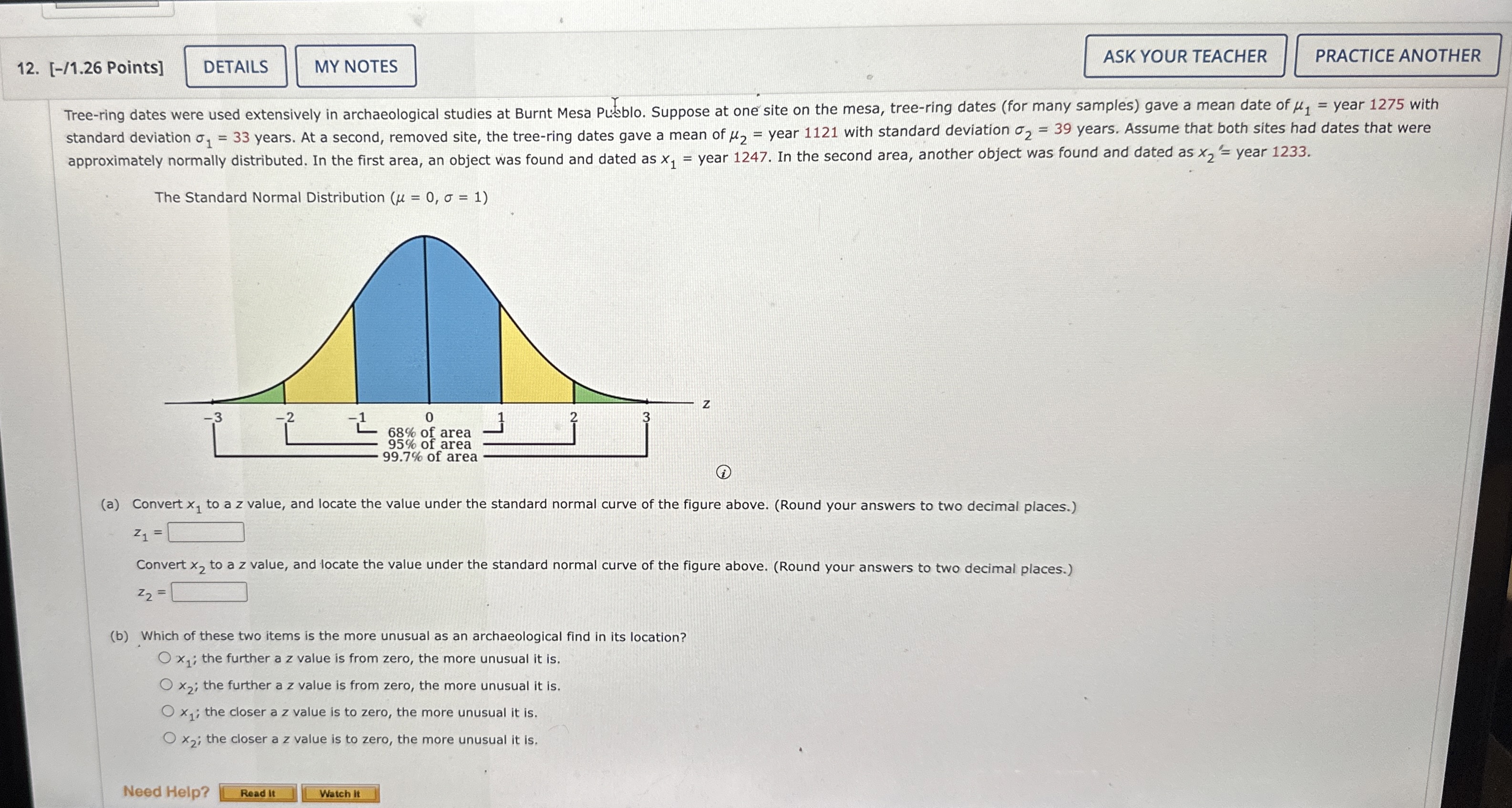 Solved [-/1.26 ﻿Points] ﻿standard deviation σ1=33 ﻿years. At | Chegg.com