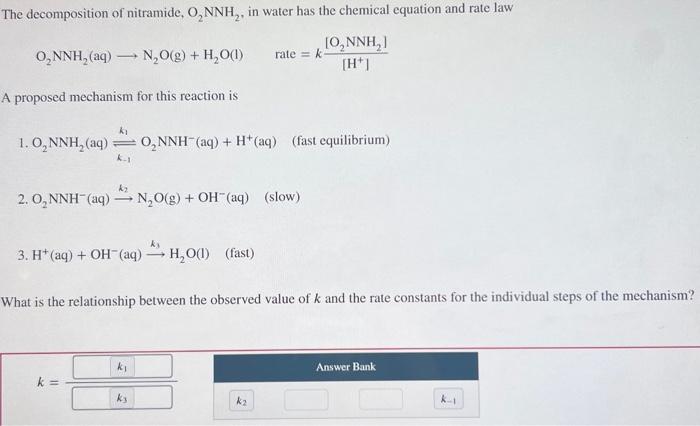 Solved The decomposition of nitramide, O2NNH2, in water has | Chegg.com