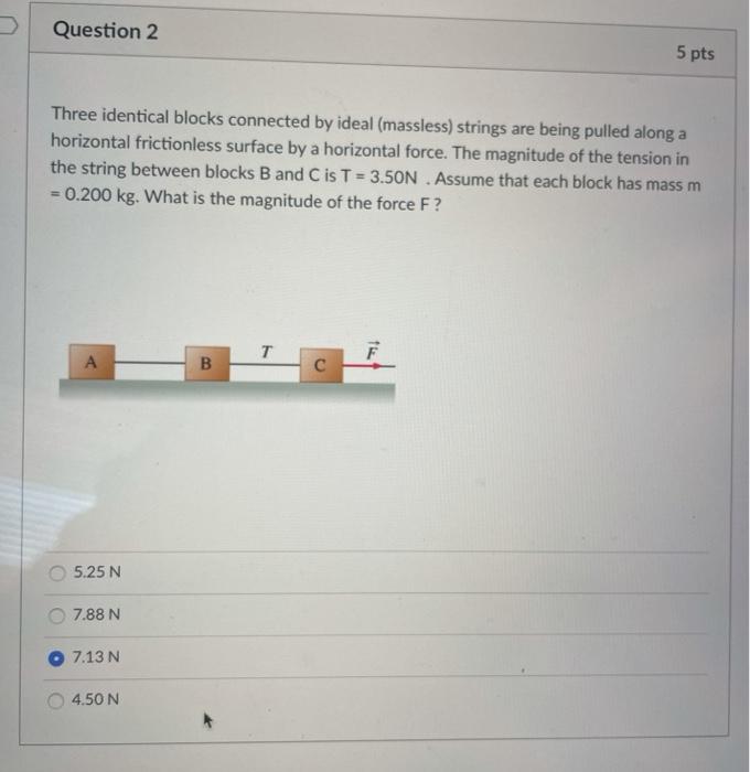 Solved Question 2 5 pts Three identical blocks connected by | Chegg.com