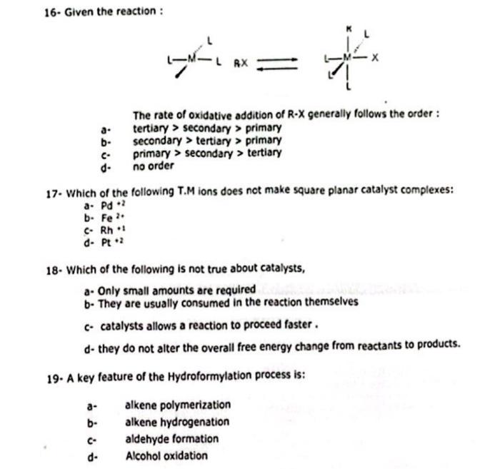 Solved 16- Given the reaction : a- ة نفة b- a- b- d- d- C- | Chegg.com